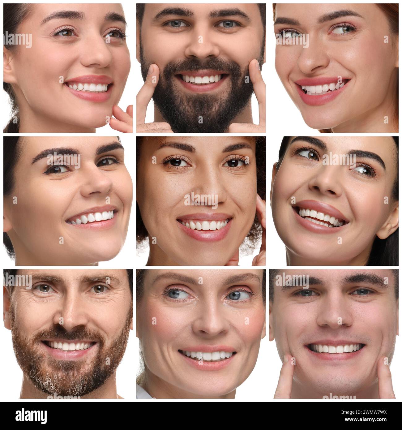 People showing white teeth, collage of photos Stock Photo - Alamy