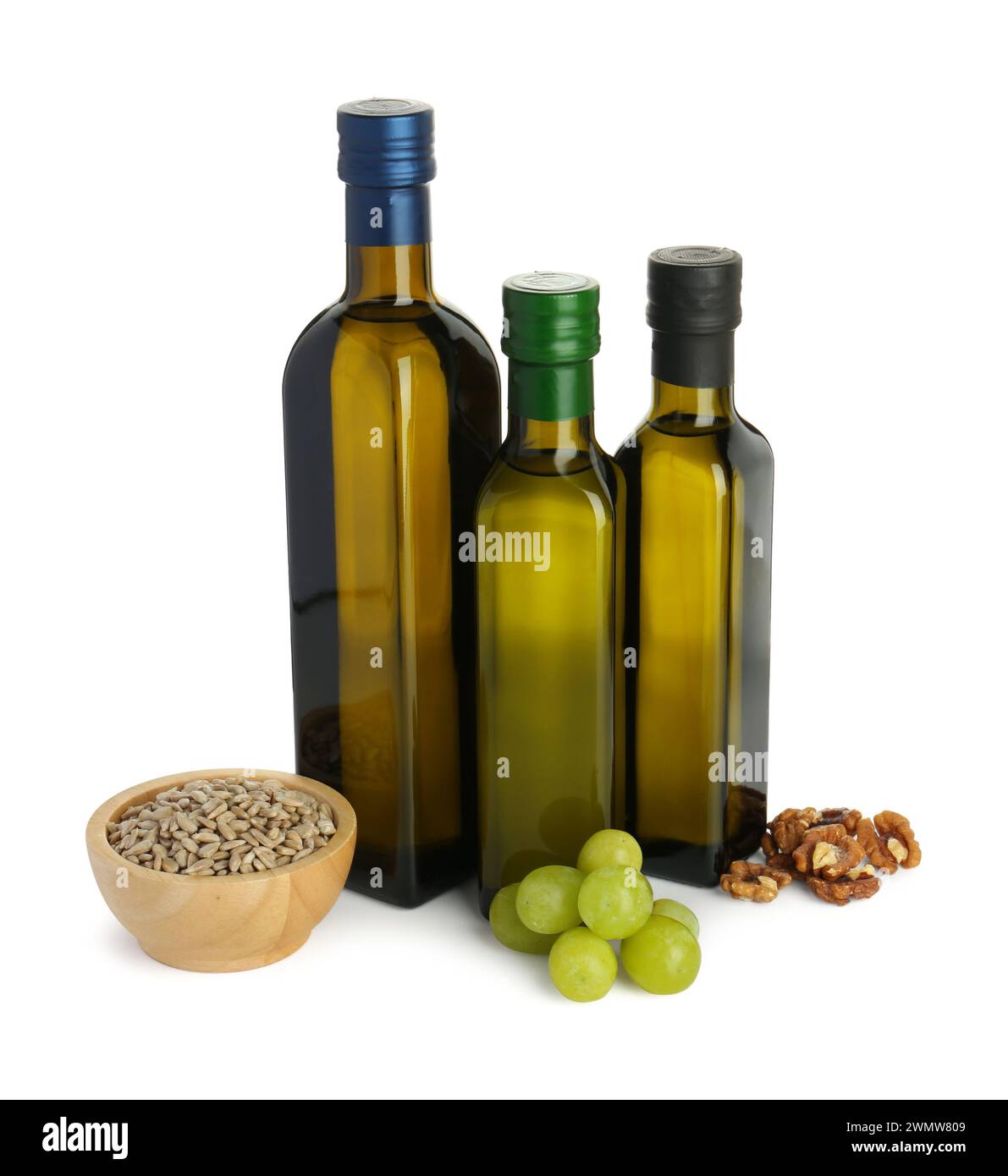 Vegetable fats. Bottles of different cooking oils and ingredients ...