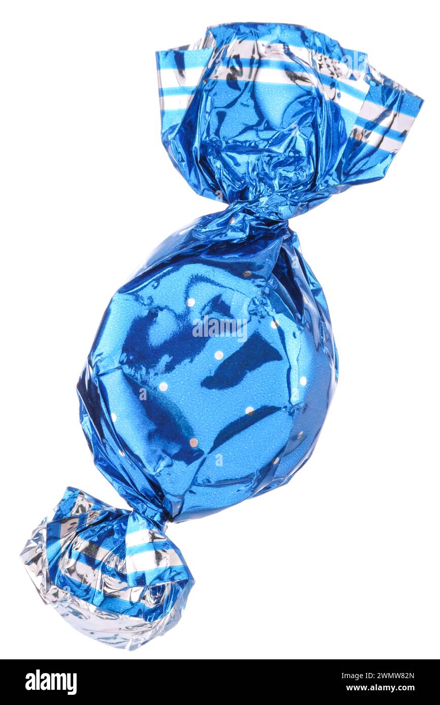 Candy in light blue wrapper isolated on white Stock Photo - Alamy