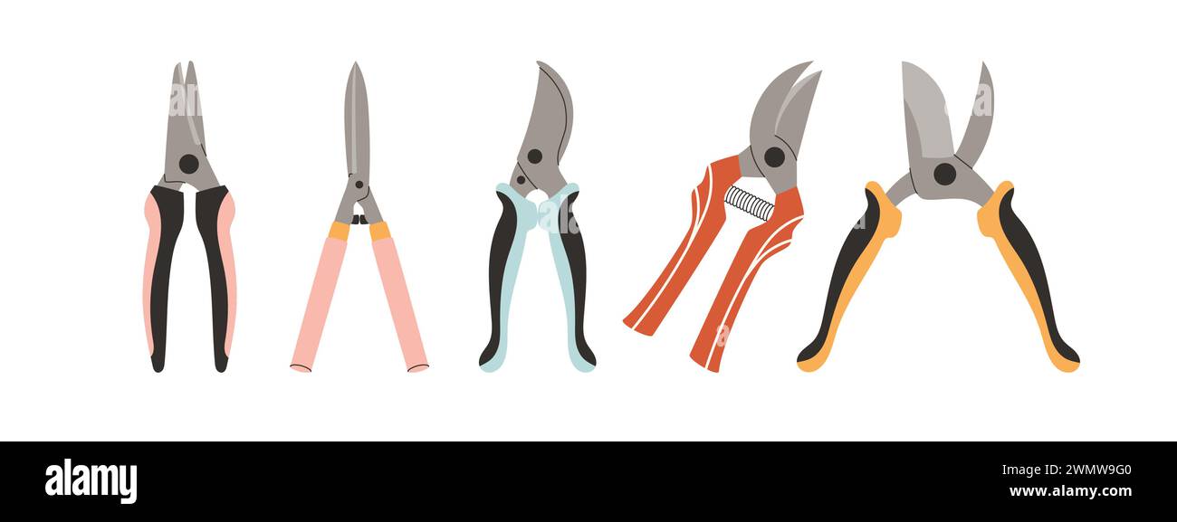 Set of secateurs for gardening. Hand drawn vector illustration Stock ...