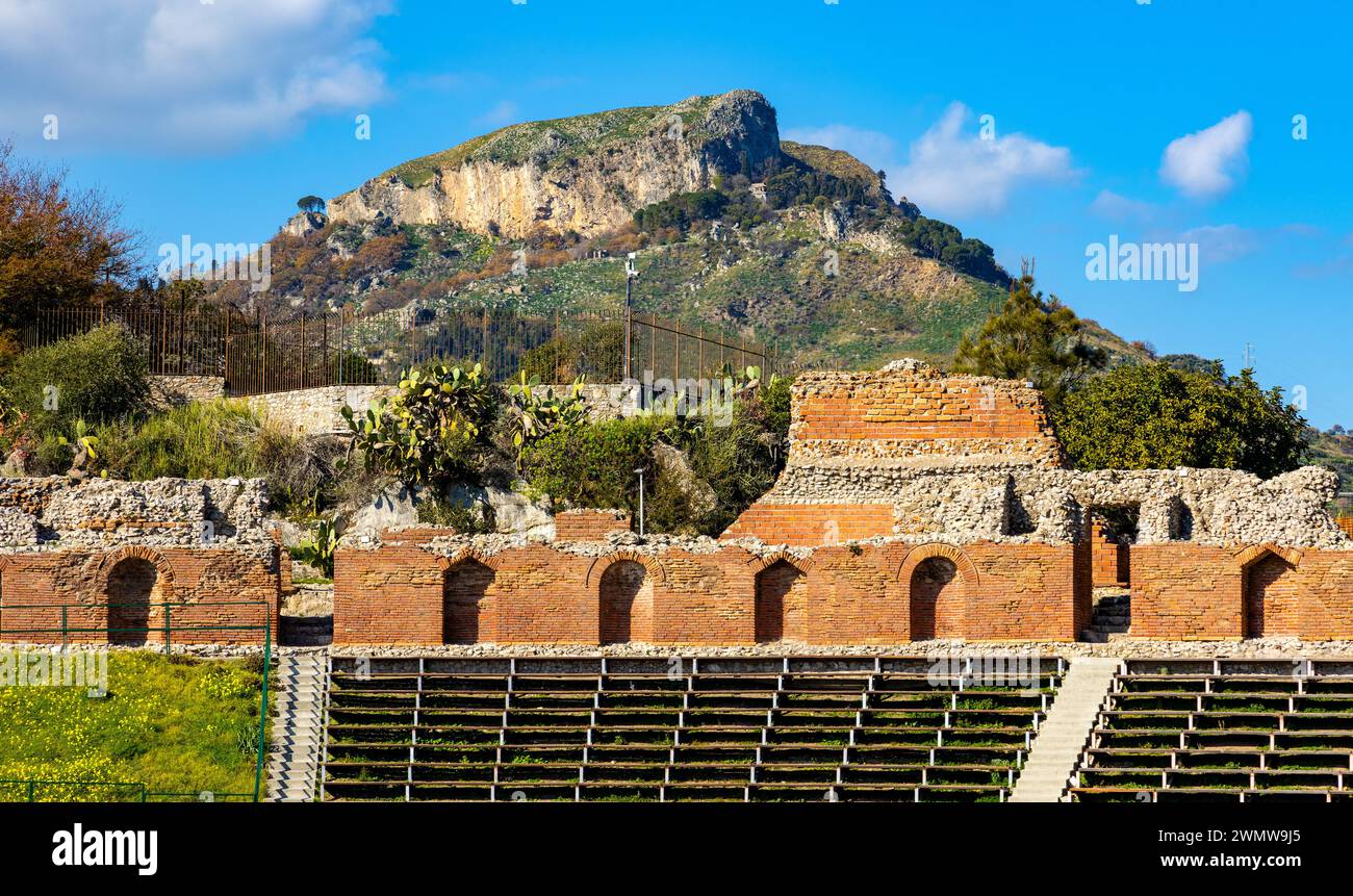 Taormina, Sicily, Italy - February 15, 2023: Mountains landscape with ...