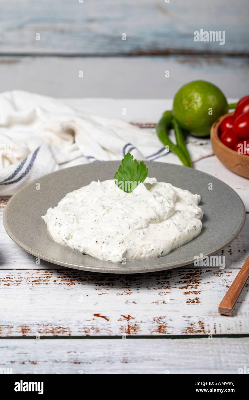 Haydari mezze. Traditional Asian flavors. A fresh snack with yoghurt ...