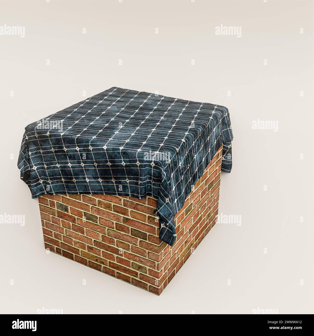 solar panels on brick cube isolated on white background 3d illustration ...