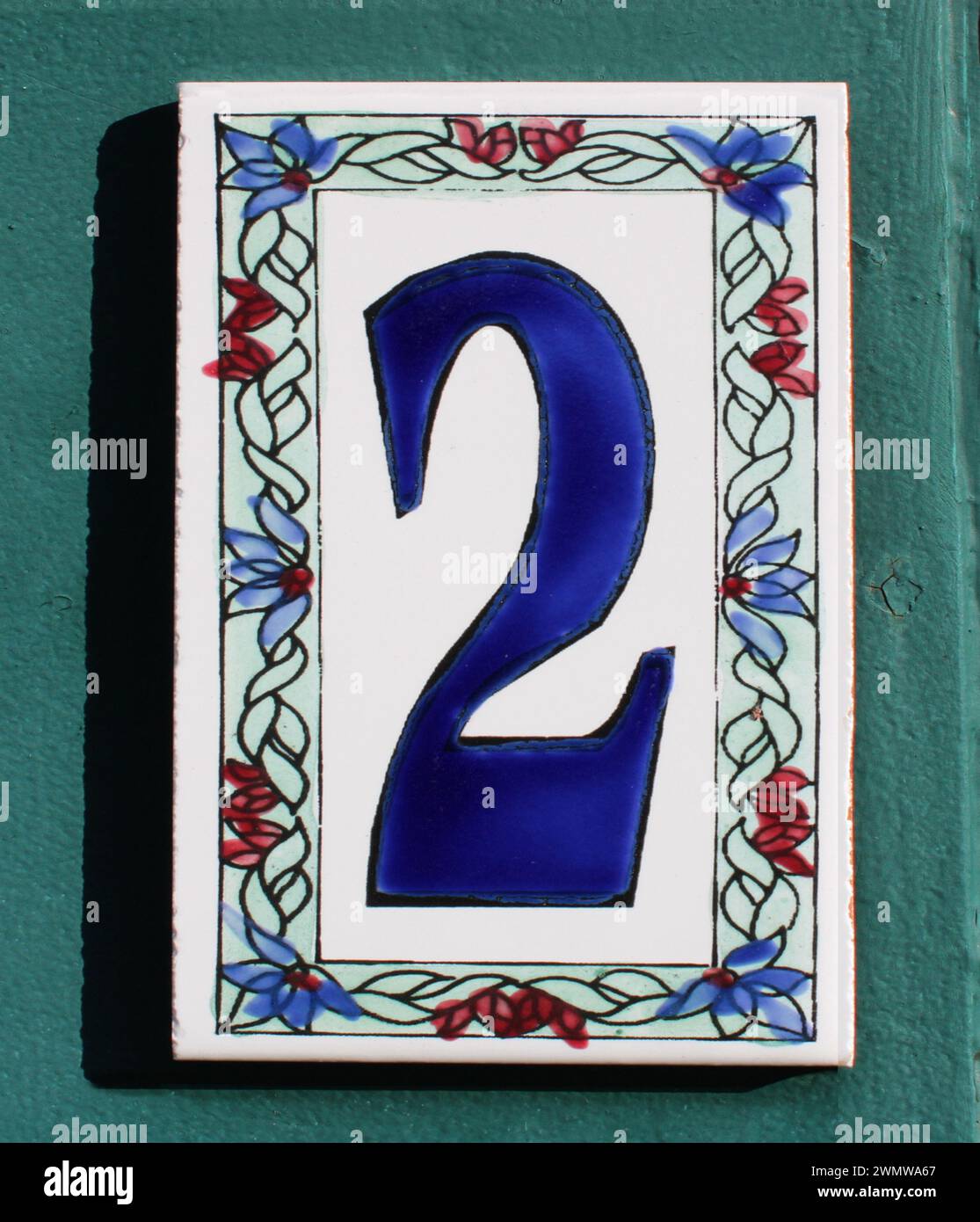 collage, house number two, vintage style 2. ceramic sign of enamel or ...