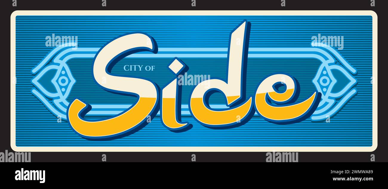 Side city travel sticker and plate, vector tin sign. Turkey city on the ...