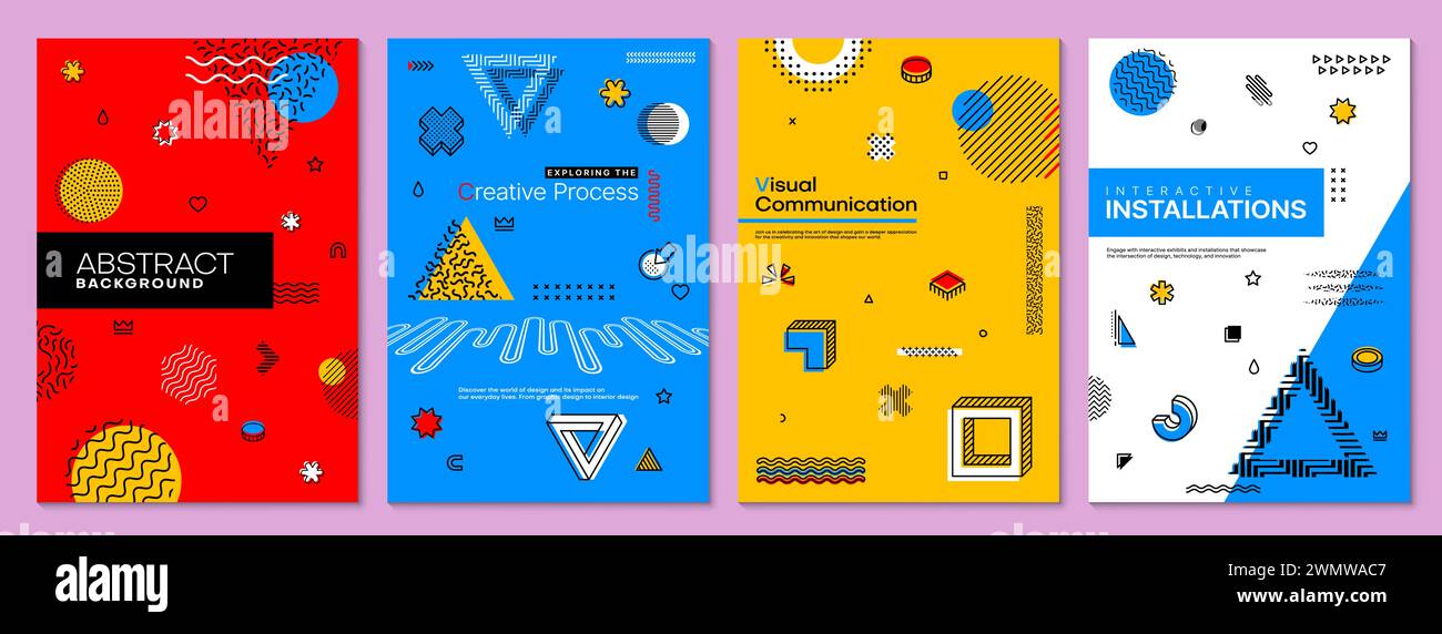 Modern Memphis posters, feature vibrant colors, geometric shapes, and ...