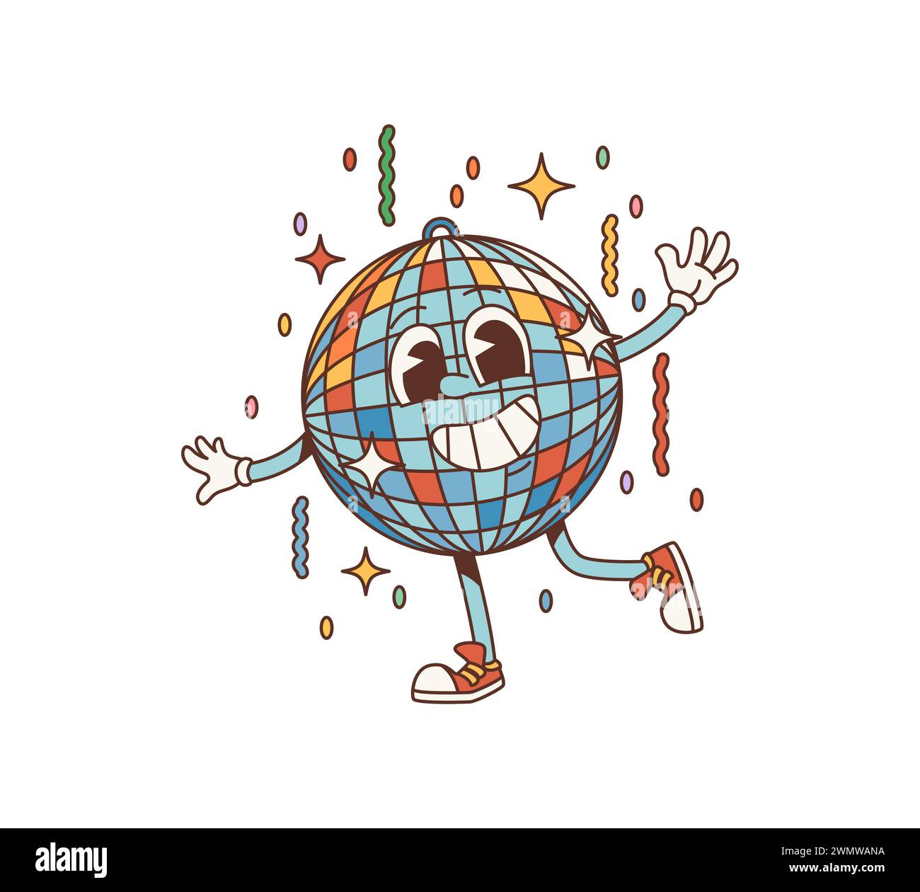 cartoon party discoball groovy character. Disco mirror ball. Isolated ...