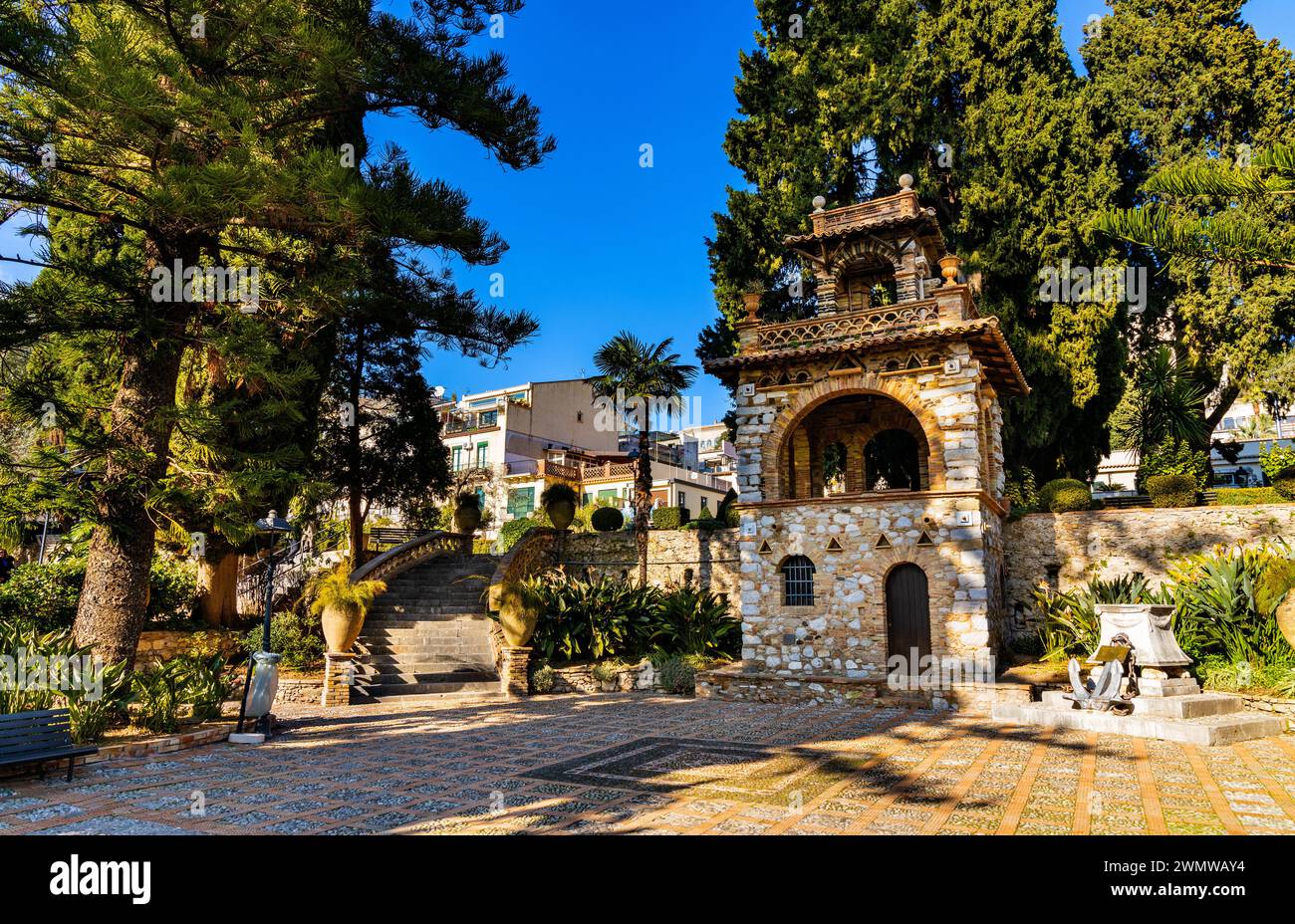Taormina, Sicily, Italy - February 15, 2023: Villa Comunale Taormina ...