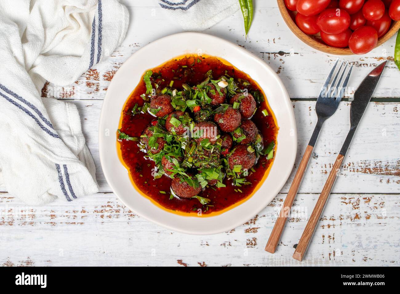 Aleppo meatballs. Traditional Asian flavors. Meatballs with tomato ...