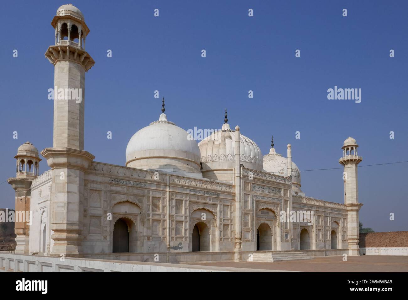 Side view of beautiful white marble Abbasi mughal style mosque outside ...