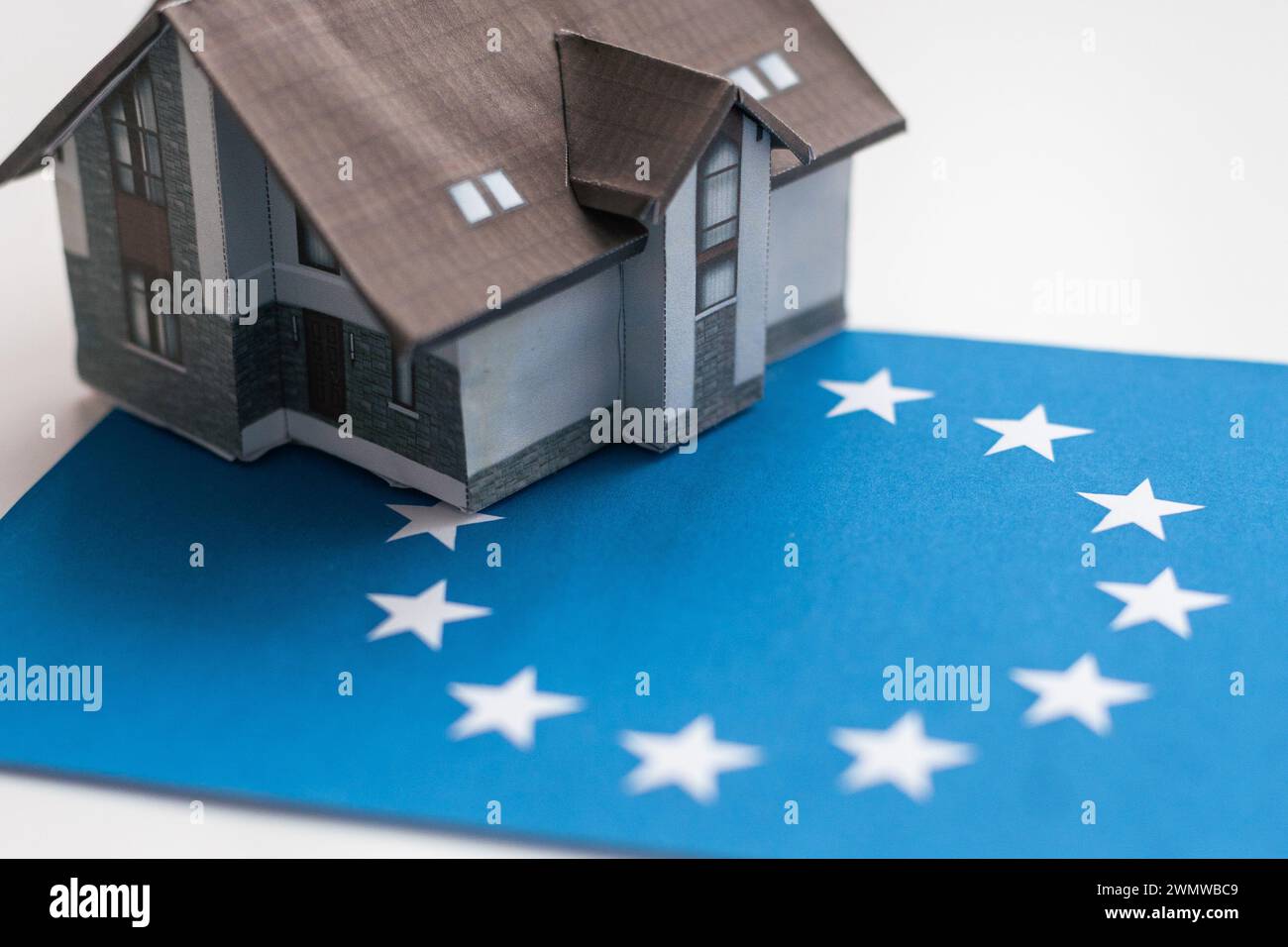 European Union symbol and small house.Isolated on white background ...