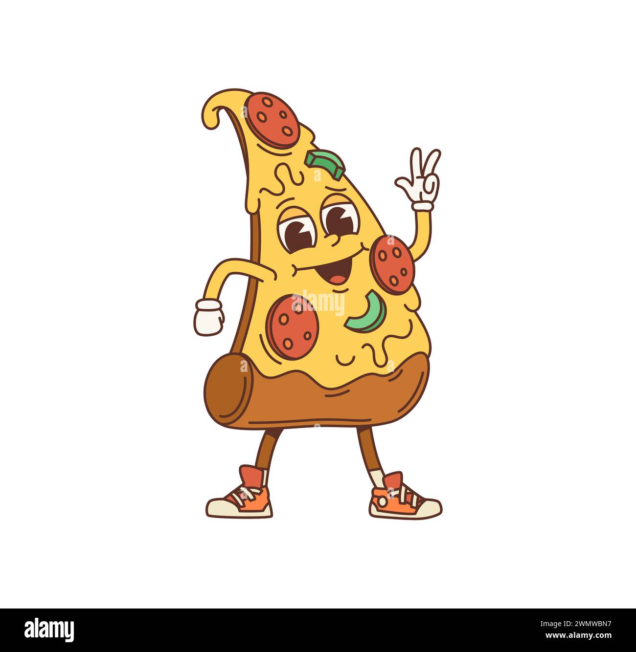 Cartoon pizza slice groovy character. Isolated vector fast food ...