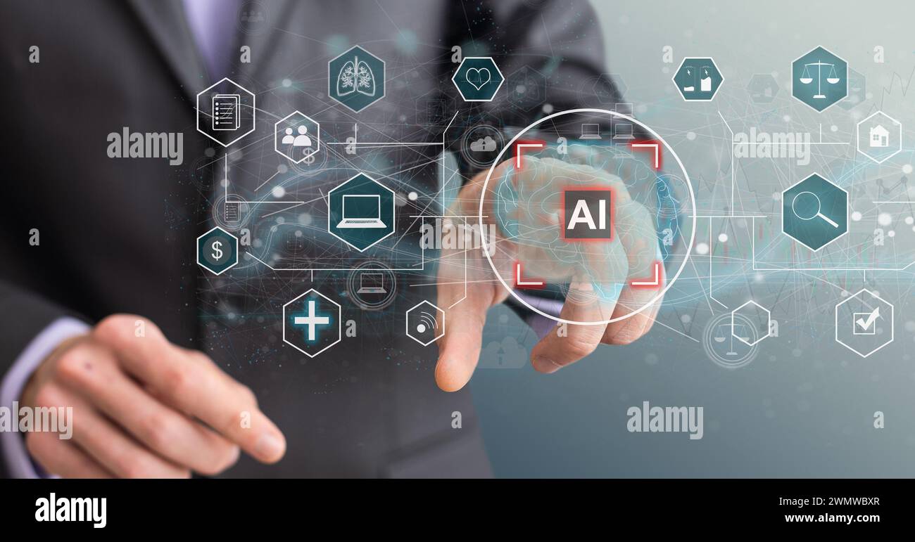 Man using tools AI. technology smart robot science and artificial ...