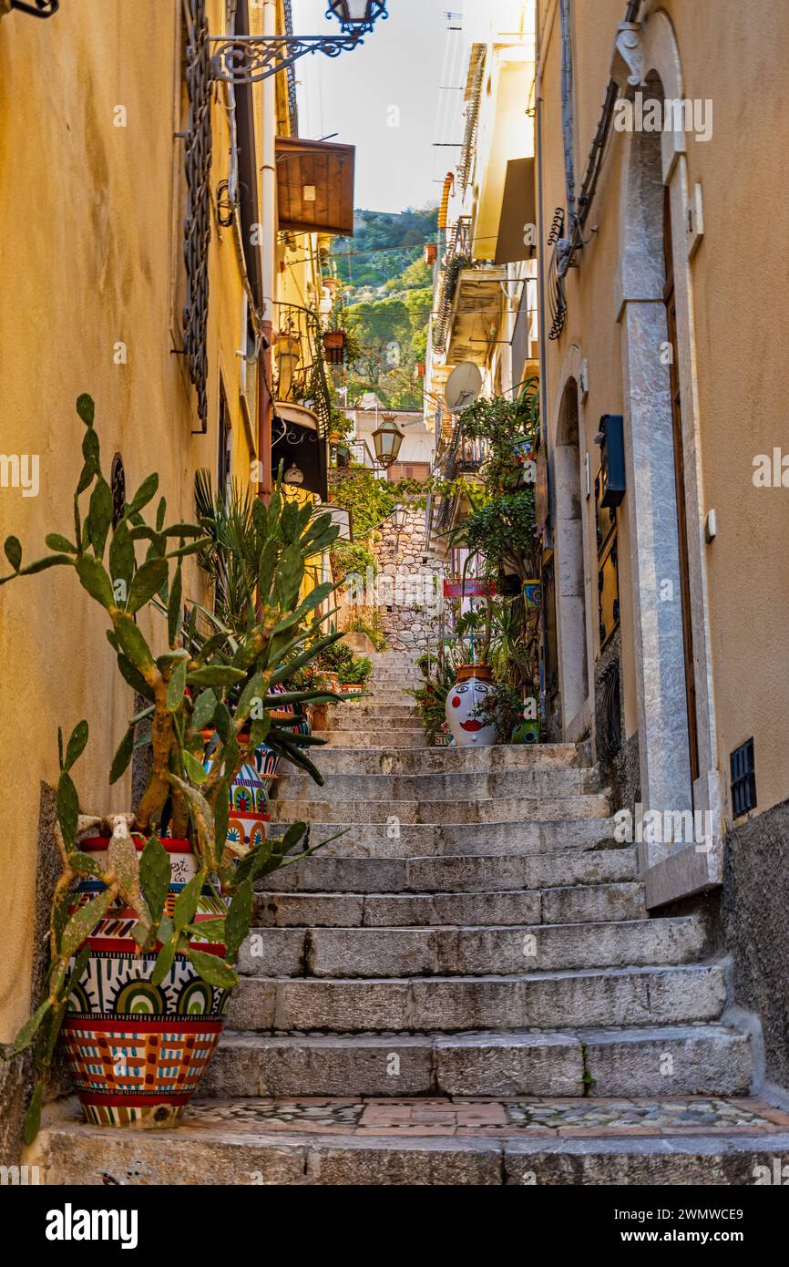 Taormina, Sicily, Italy - February 15, 2023: Historic old town with ...