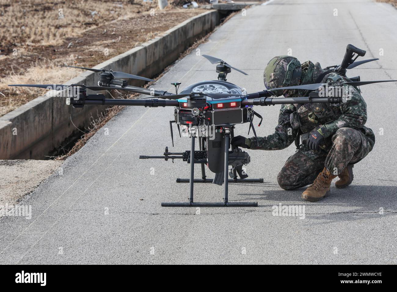 28th Feb, 2024. Army's winter drill A soldier manipulates a drone ...