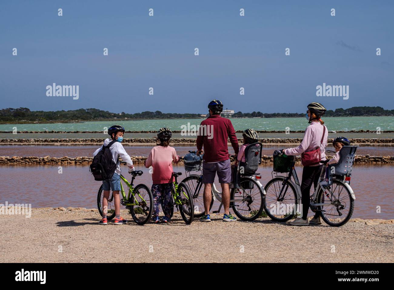 family bike ride, La Savina, Formentera, Pitiusas Islands, Balearic ...