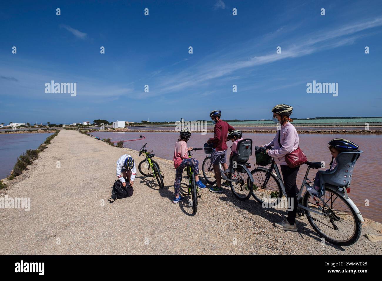 family bike ride, La Savina, Formentera, Pitiusas Islands, Balearic ...