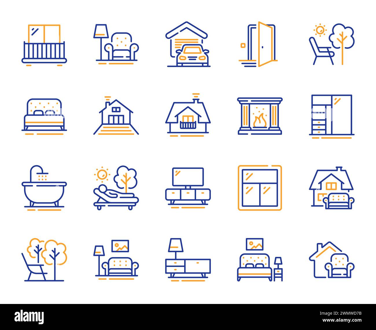 Furniture line icons. Balcony, house terrace and garden deckchair set ...