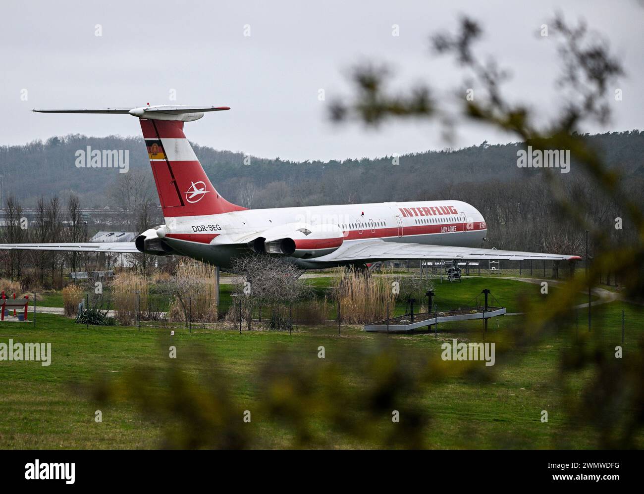 27 February 2024, Brandenburg, Stölln: The "Lady Agnes", an Ilyushin 62 ...