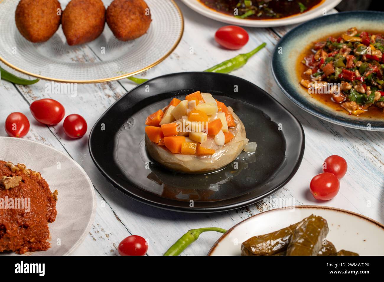 Appetizer varieties. Traditional Turkish and Arabic delicacies. Various ...