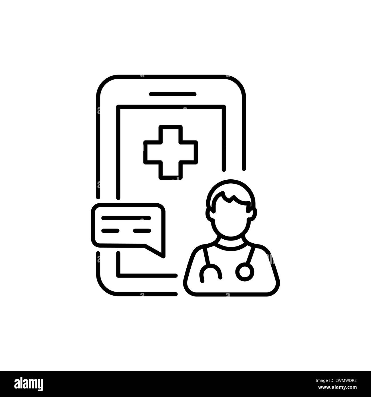 Telemedicine icon, stethoscope and smartphone with medical linear sign ...