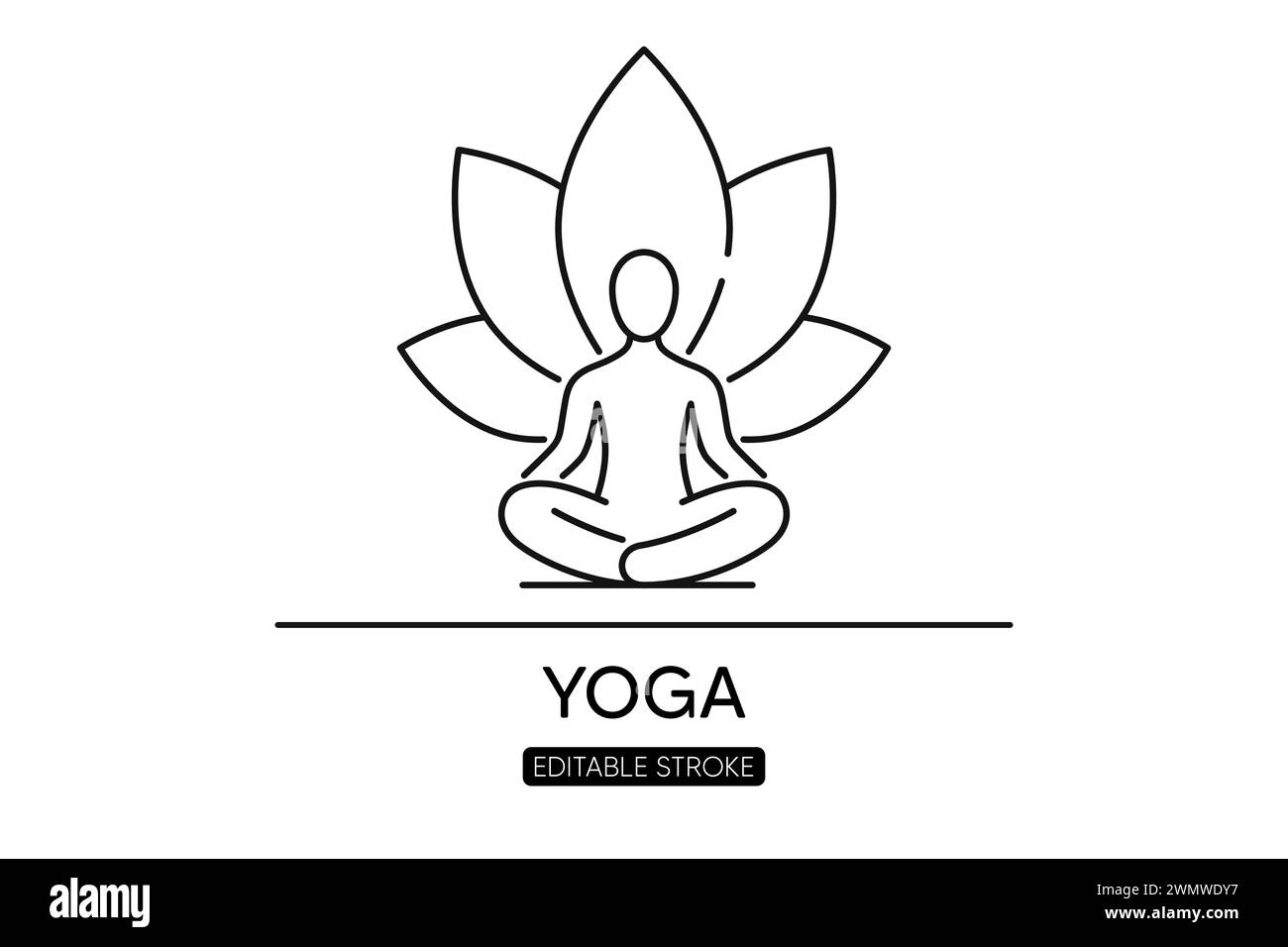 Yoga fitness line icon. Relax meditation practice. Human sitting in ...