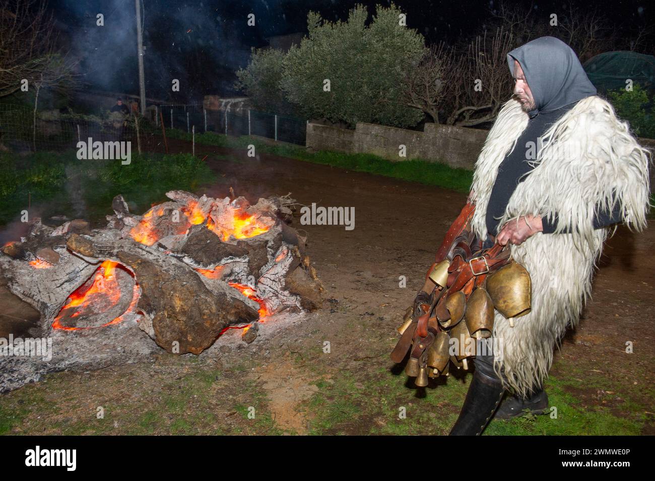 16 January 2024 - Italy, Sardinia, Nuoro, Ortuni, traditional bonfire ...