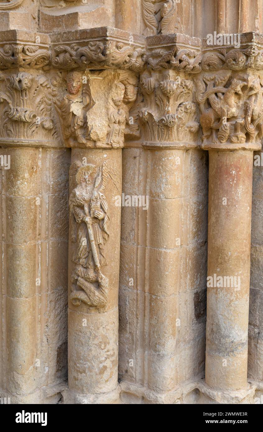 Santa Maria de Piasca church (romanesque 12th century). West facade ...