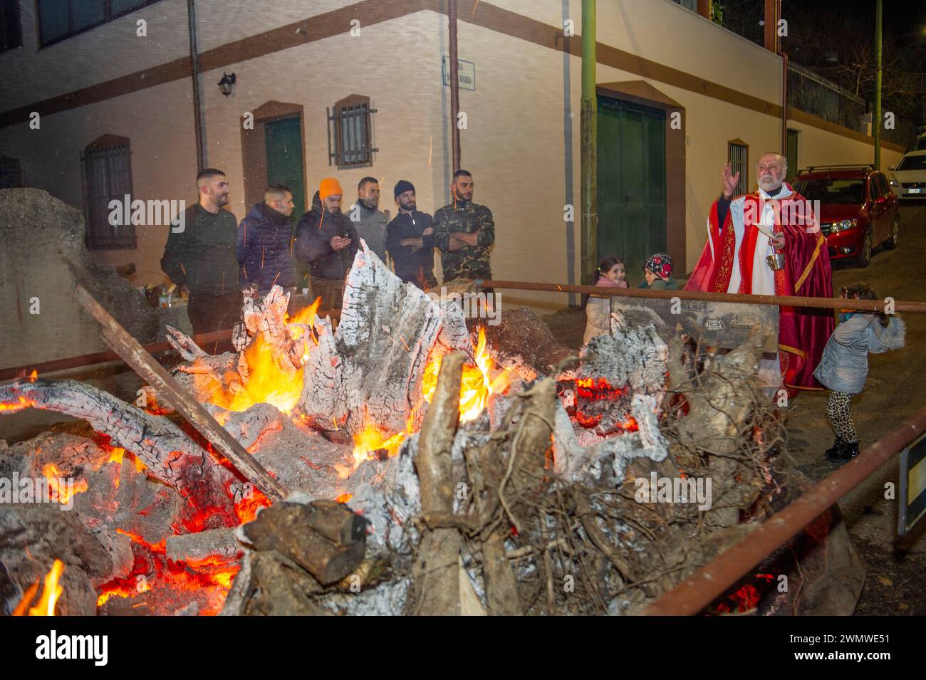 16 January 2024 - Italy, Sardinia, Nuoro, Ortuni, traditional bonfire ...