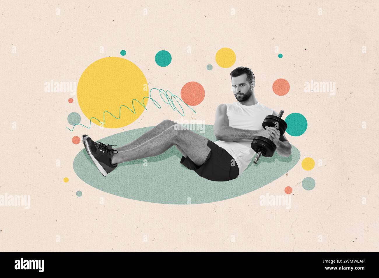 Composite image collage 3d sketch artwork of young athlete do exercises ...