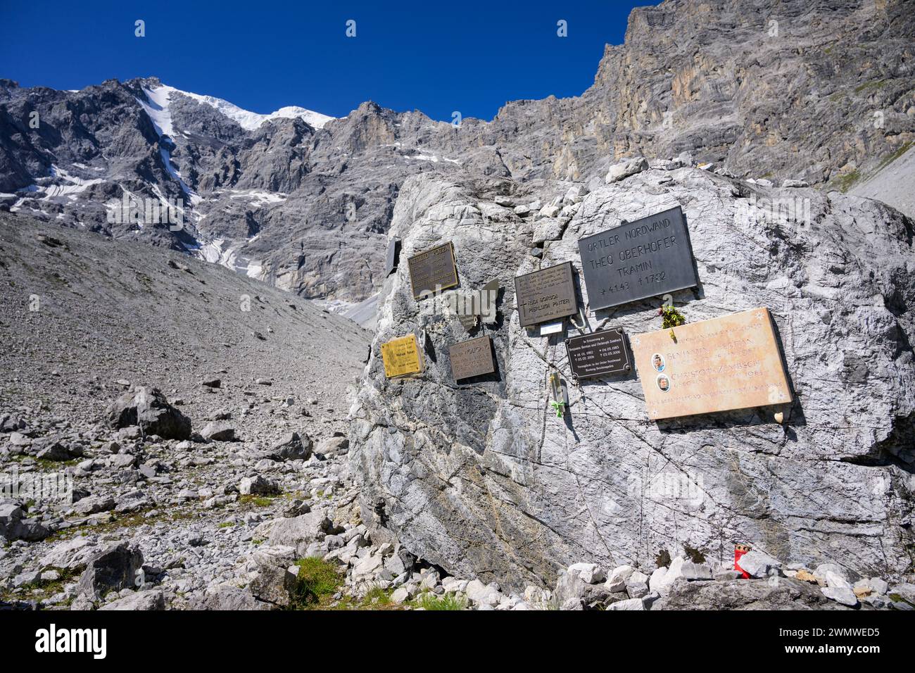 Sulden, Italy - July 09, 2023: Memorial of alpinists in the Ortler Alps ...