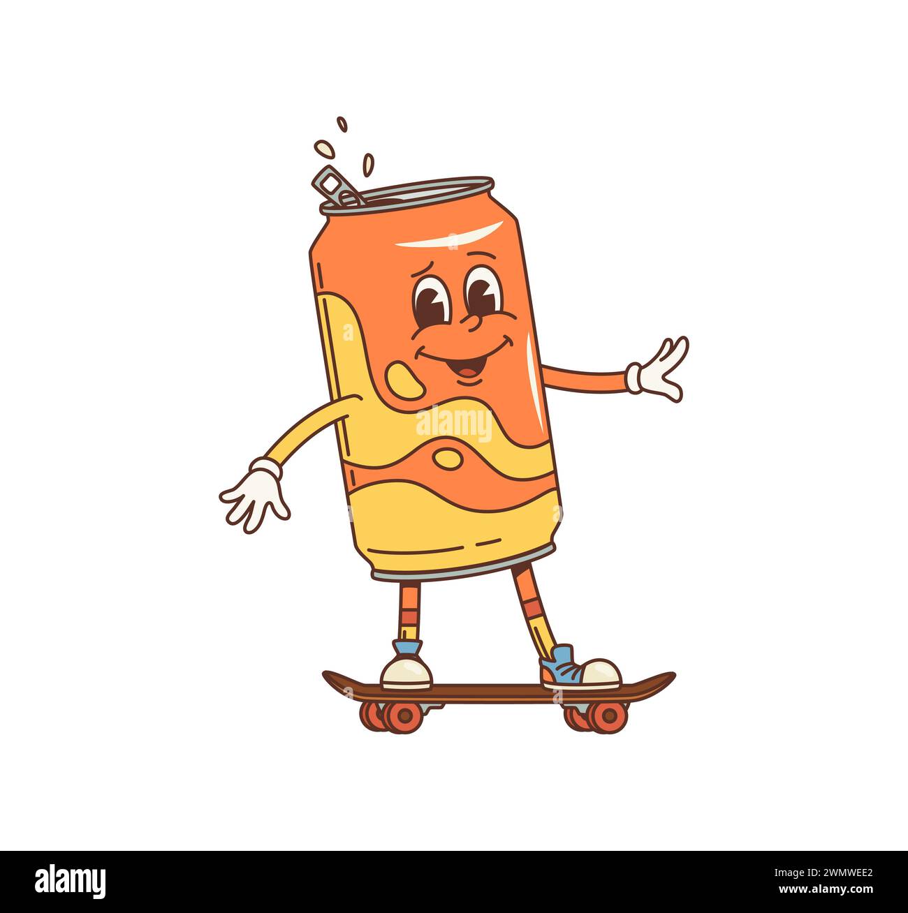 Cartoon juice drink can groovy character. Isolated vector vibrant ...