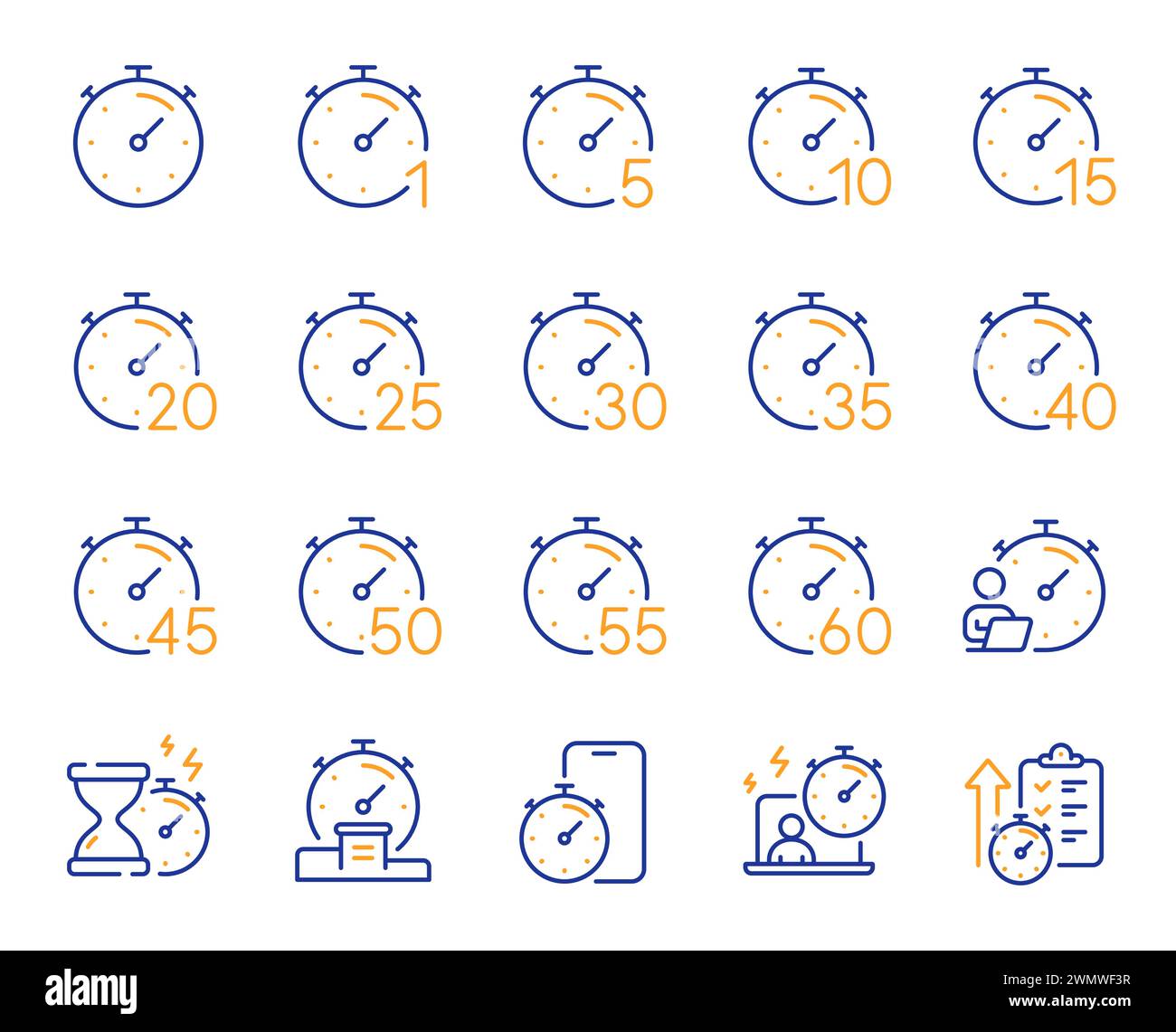 Timer line icons. Hourglass, clock time and stopwatch. Vector Stock Vector Image & Art - Alamy