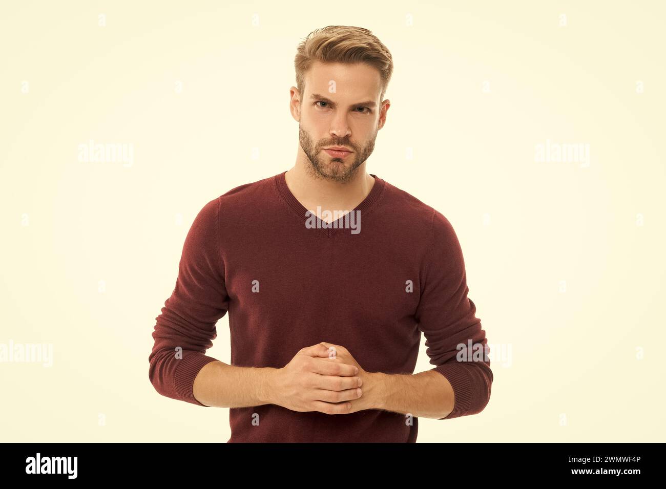 casual man with stubble isolated on white. man with stubble in studio ...