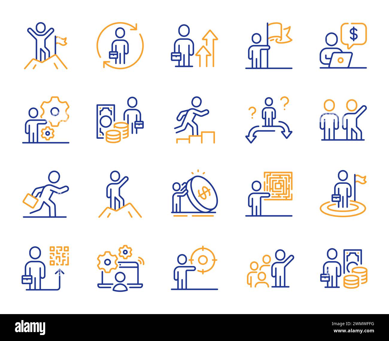 Business people line icons. Leadership flag, person skill and maze ...