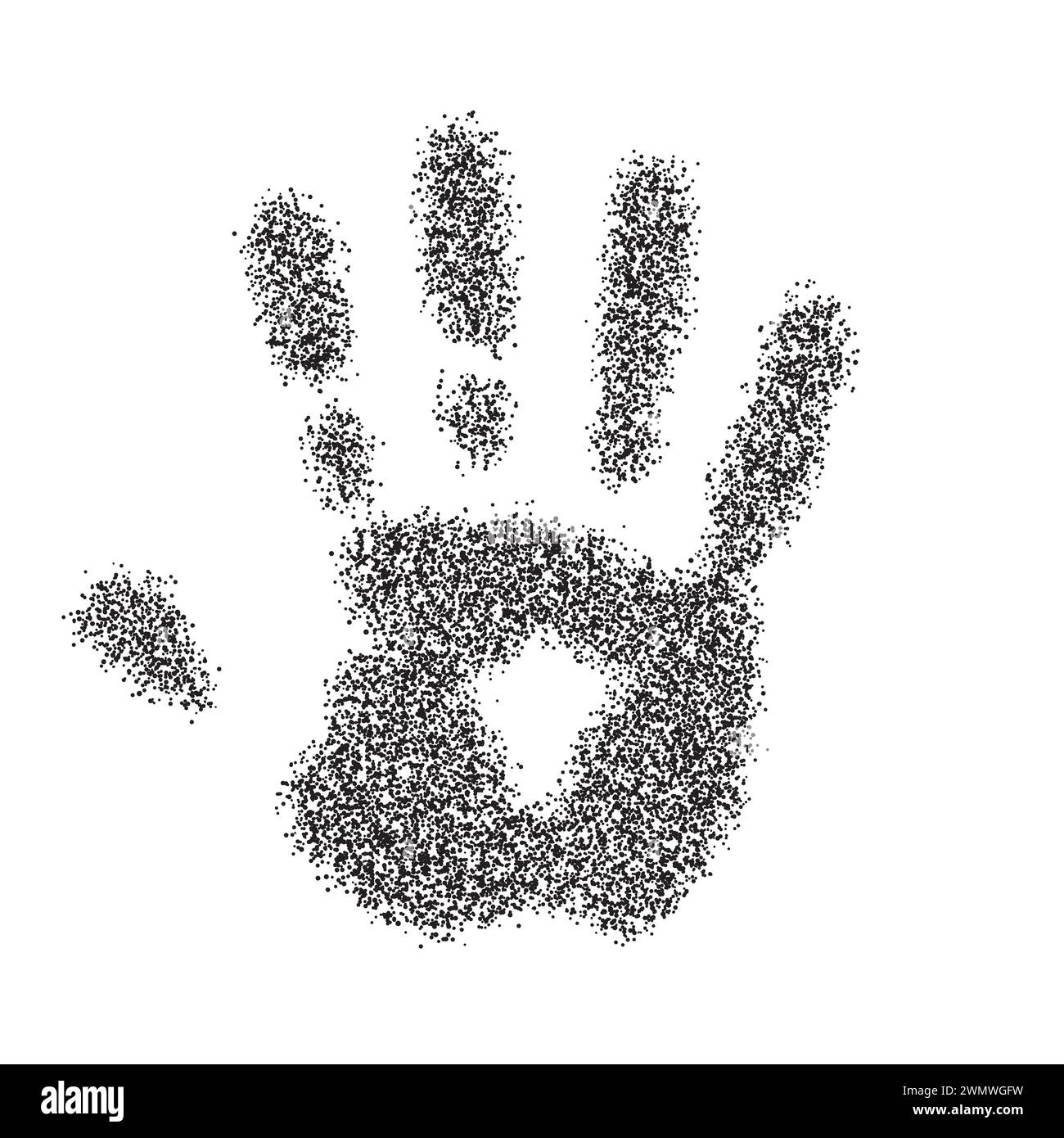 Black noise stipple dots hand print. Dotted handprint pattern ...