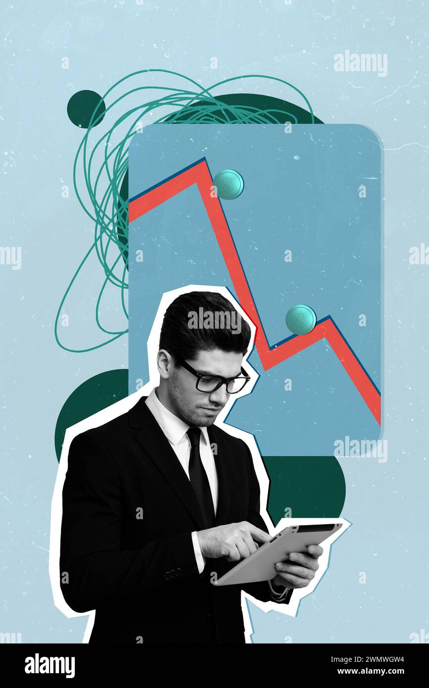 Vertical collage poster young businessman successful trader earn ...