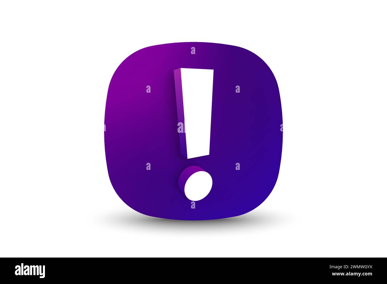 Exclamation mark on neon gradient button. Attention, important 3d icon ...