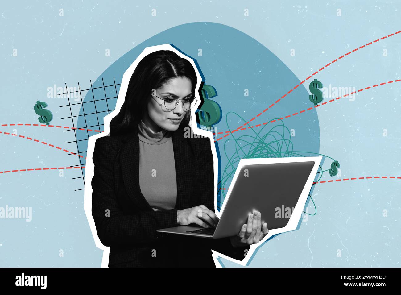 Creative drawing collage picture of confident young female chief ...