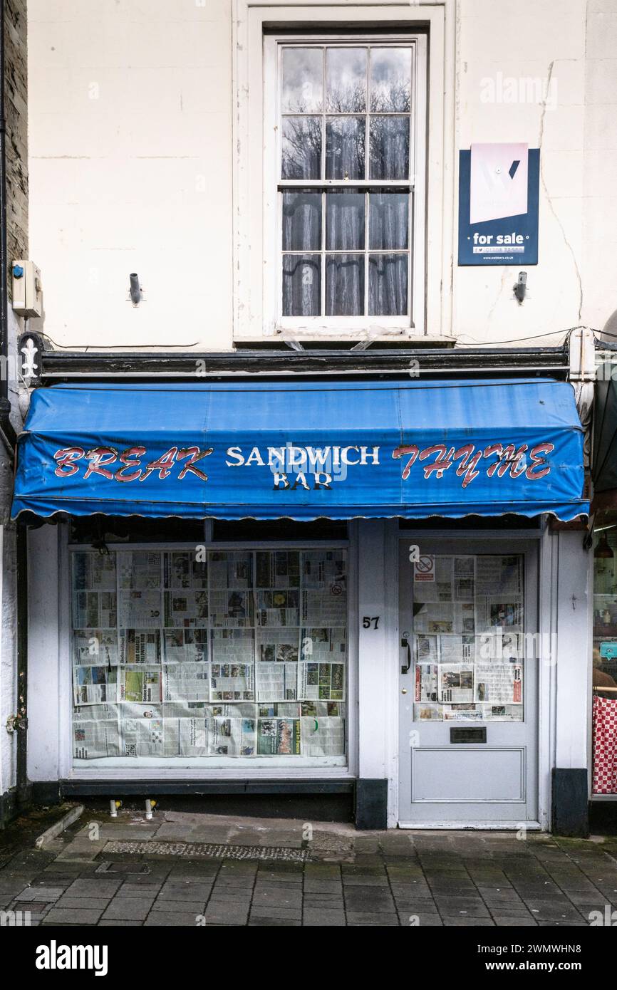 A closed down sandwich shop called Break Thyme in Fore street in Bodmin ...