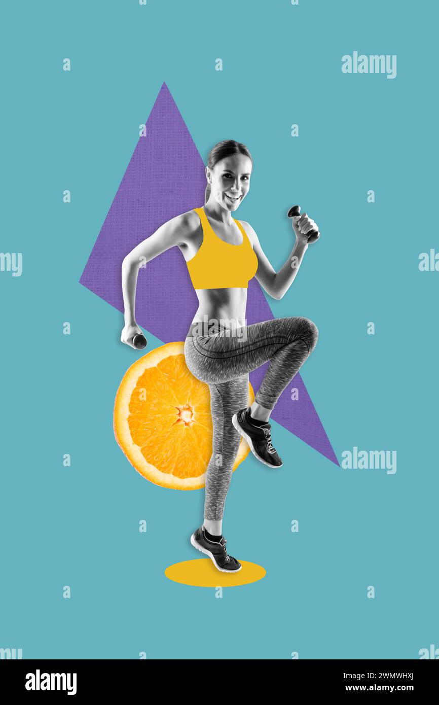 Vertical creative collage sportive girl exercise body shaping fit ...