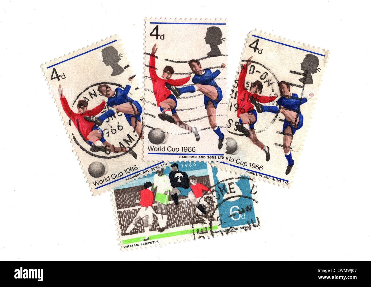 Vintage World Cup 1966 postage stamps from the United Kingdom isolated ...