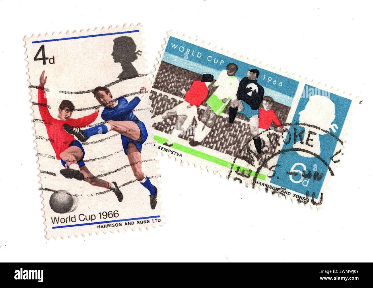 Vintage World Cup 1966 postage stamps from the United Kingdom isolated ...
