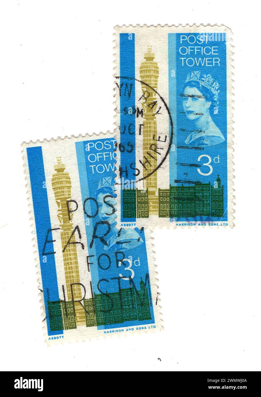 Vintage Post Office Tower postage stamps from the United Kingdom ...