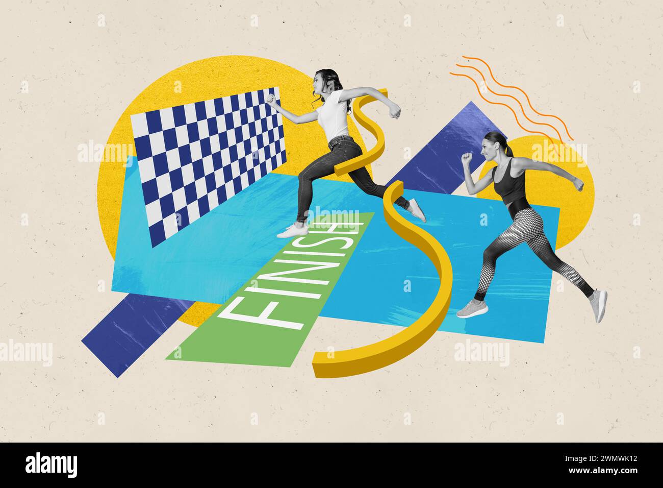 Collage photo banner of two young girls competition active running ...