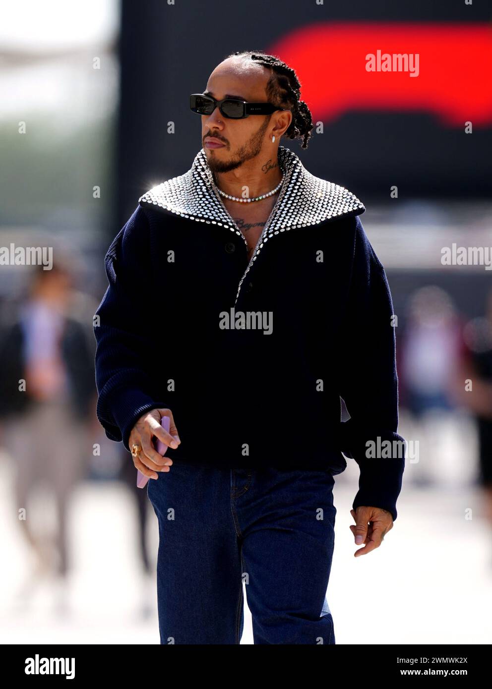 Mercedes driver Lewis Hamilton arriving at the Bahrain International ...