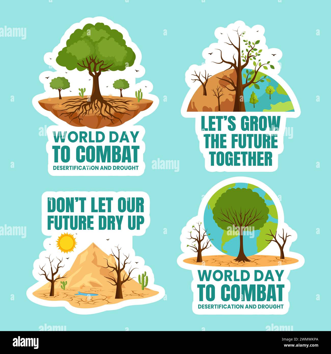 Combat Desertification and Drought Label Flat Cartoon Hand Drawn ...