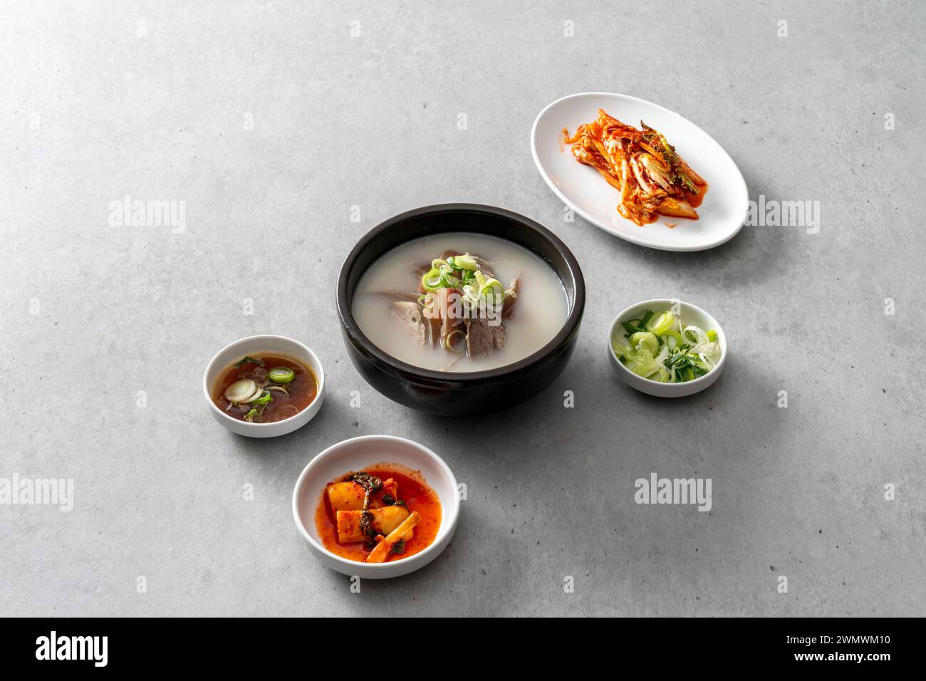 Korean food dish Beef head gukbap, boiled pork, beef, yukgyejang, side ...