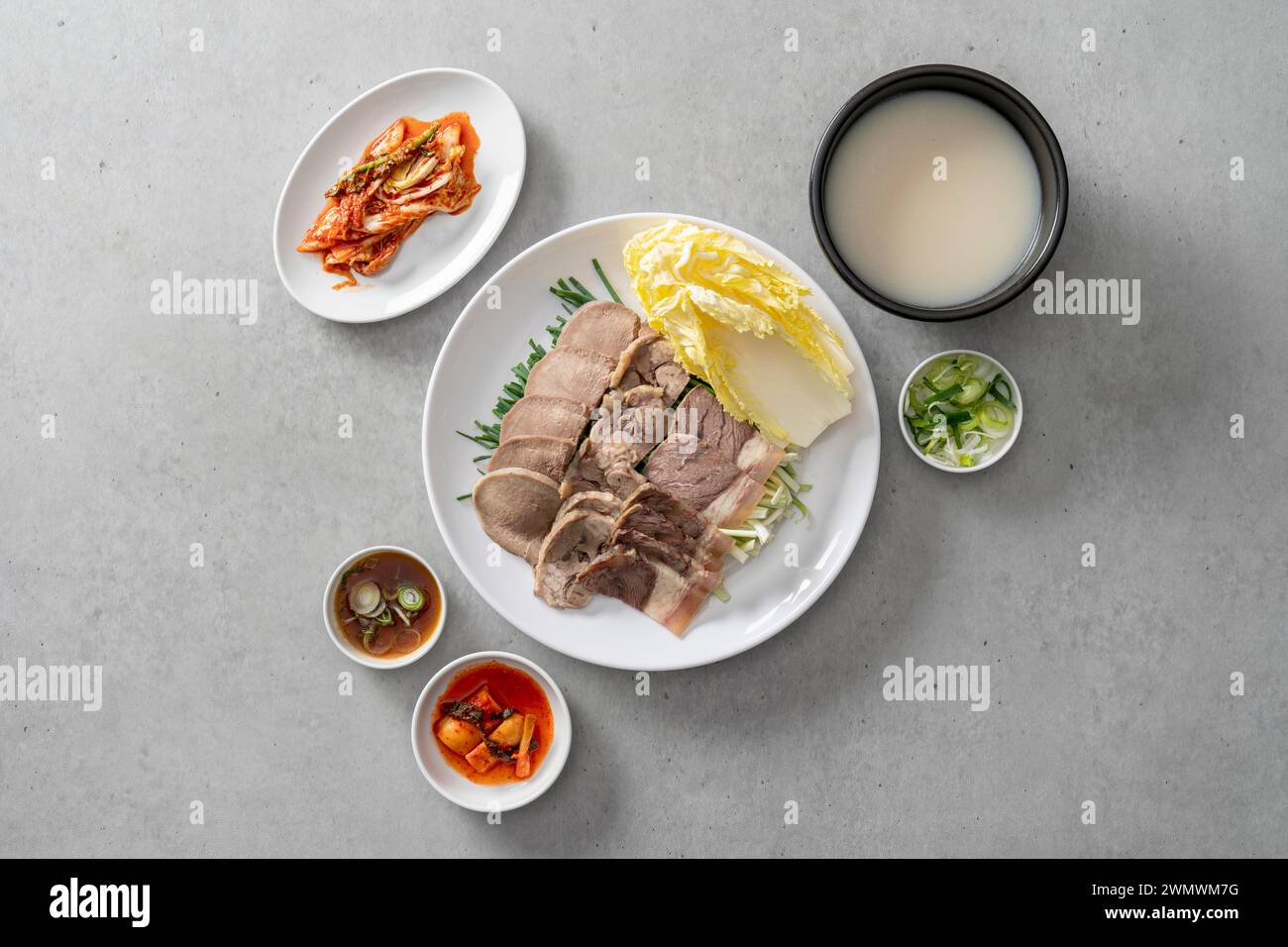 Korean food dish Beef head gukbap, boiled pork, beef, yukgyejang, side ...