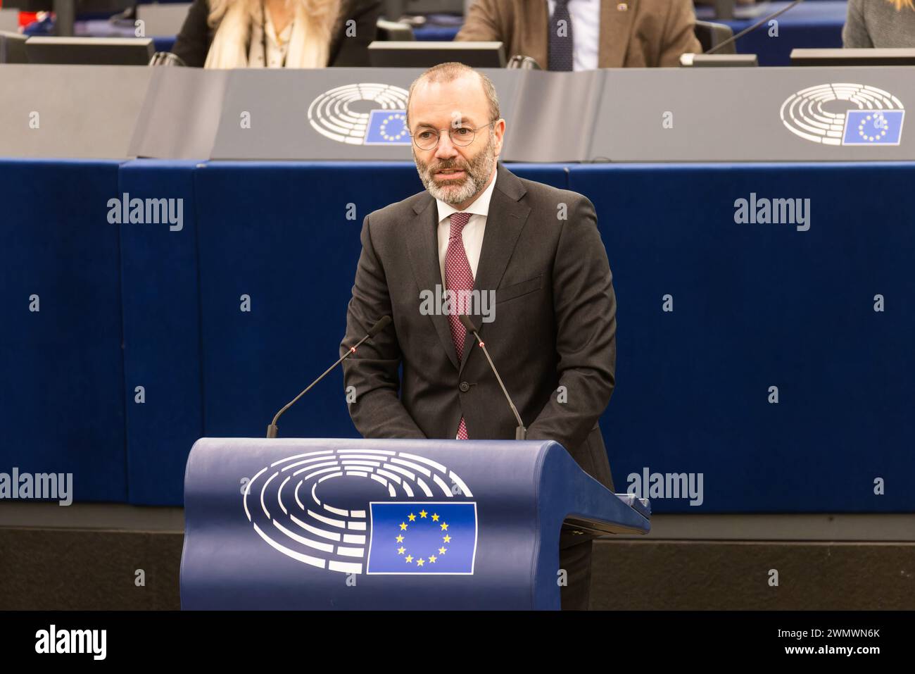 28 February 2024, France, Straßburg: Manfred Weber (CSU), Chairman of ...